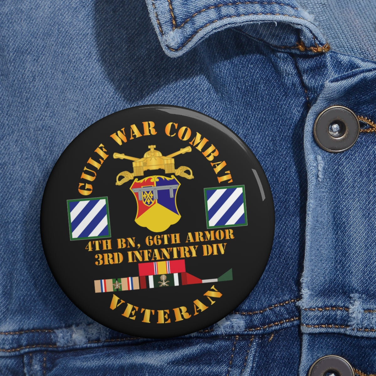 Custom Pin Buttons - Gulf War Combat Armor Vet w 4th Bn 66th Armor - 3 ...