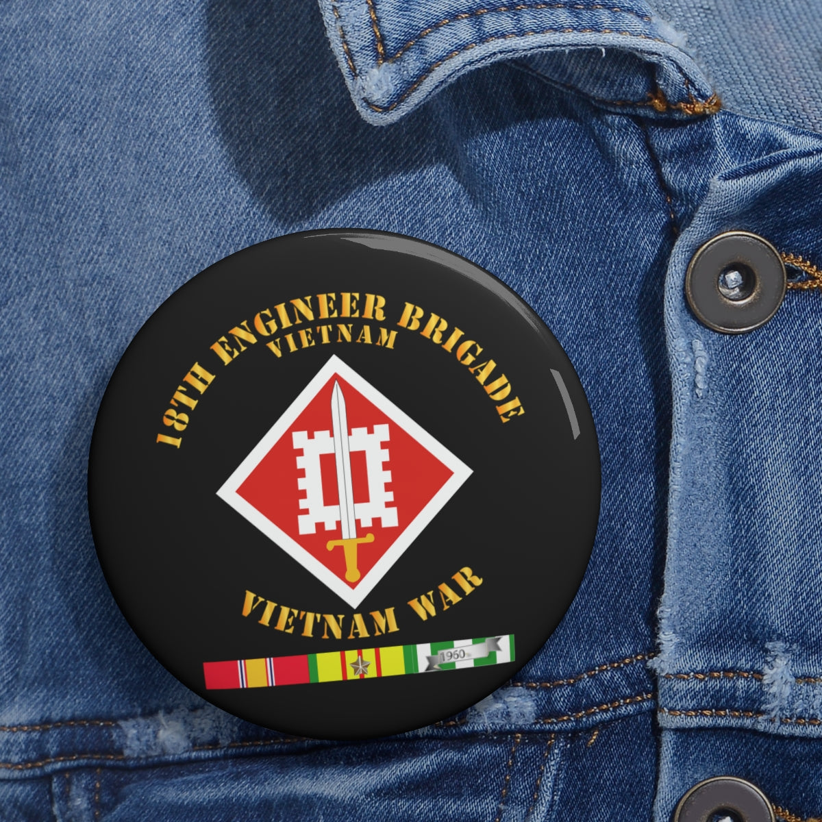 Custom Pin Buttons - 18th Engineer Brigade Vietnam - Vietnam War w SVC ...