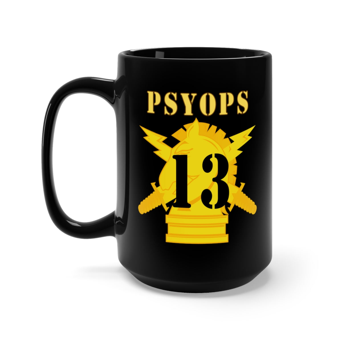 Black Mug 15oz - Army - PSYOPS w Branch Insignia - 13th Battalion Nume ...