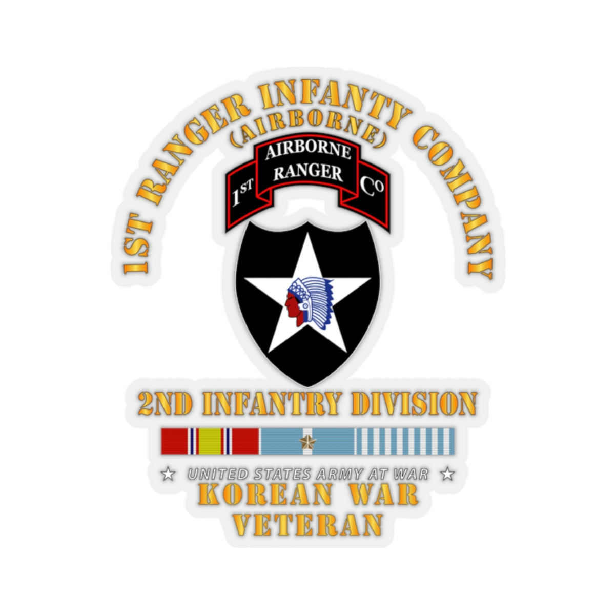 Kiss-Cut Stickers - Army - 1st Ranger Inf Company - 2nd ID w KOREA SVC ...