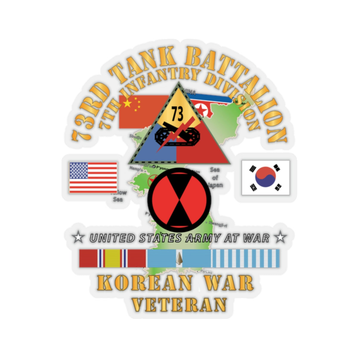 Kiss-Cut Stickers - Army - 73rd Tank Battalion, 7th Infantry Div - VS ...